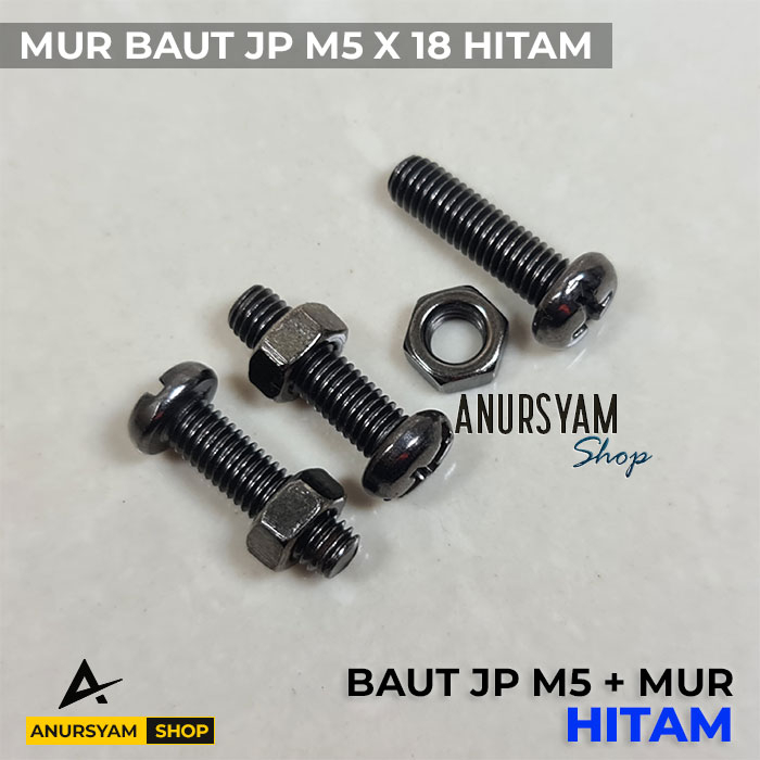 Jual Baut JP M5 x 18 + Mur | Baut JP Hitam M5 Set | Shopee Indonesia
