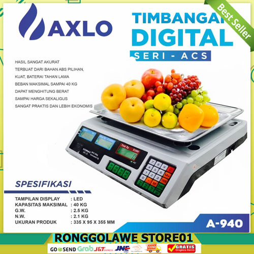 Jual Timbangan Laundy/ Buah Digital 40kg/timbangan sayur/sembako/AXLO A-940 HARGA DISCON ...