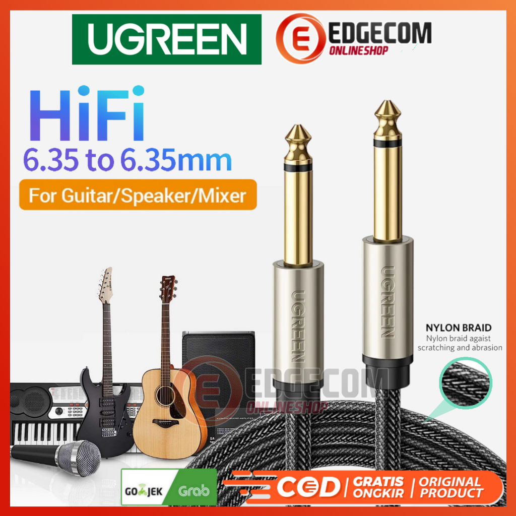 Jual UGREEN Kabel Audio HiFi 6,5mm 6,35mm male to male Jack AKAI Mono Guitar 1 / 2 / 3 / 5 METER ...
