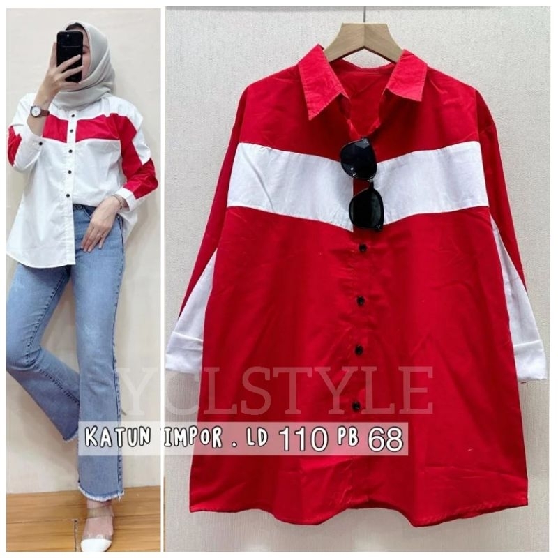 Jual KEMEJA MERAH PUTIH TWOTONE COTTON SHIRT 17 AGUSTUS | Shopee Indonesia