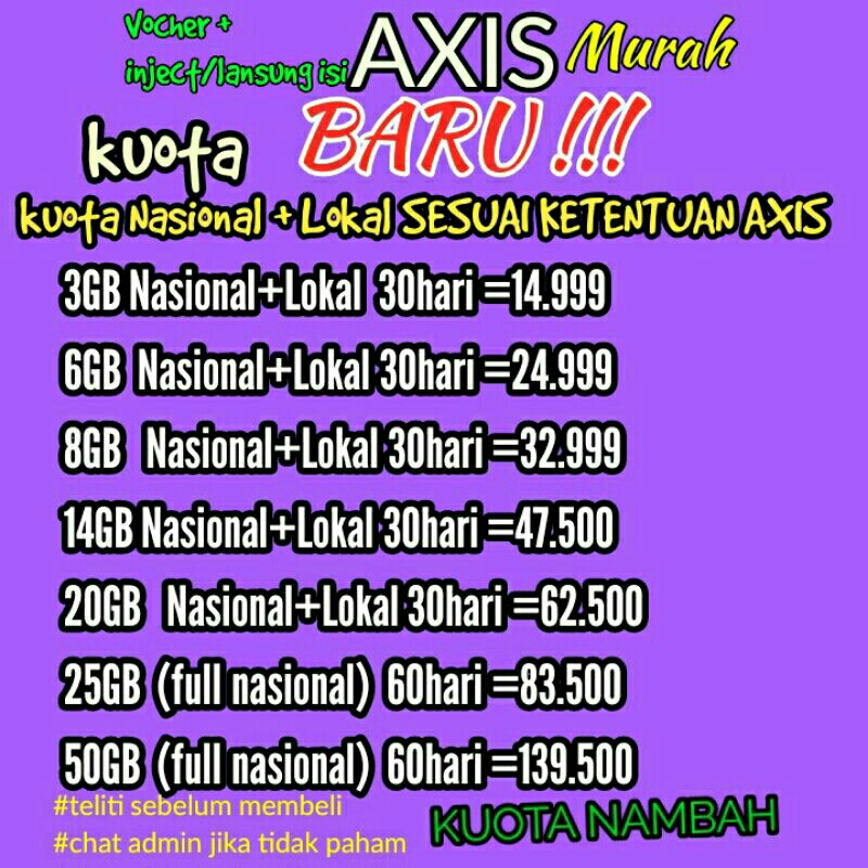 Jual kouta internet axis vocher dan isi lansung kuota NASIONAL seluruh ...