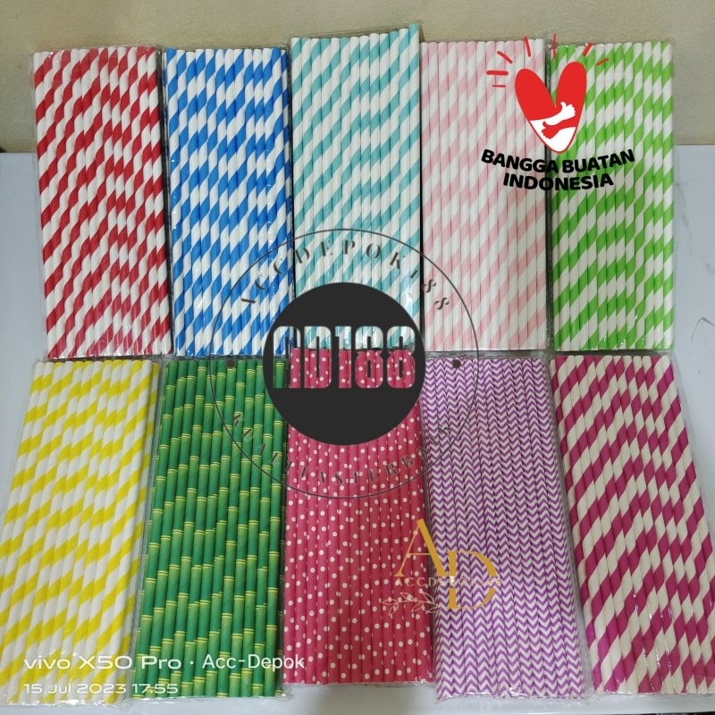Jual ISI 25PCS SEDOTAN KERTAS / PAPER STRAWS WARNA-WARNI 6MMX196 MM ...