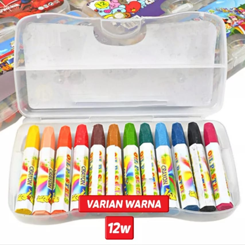 Jual Crayon 12 Warna Oil Pastel Ekonomis Random Alat Gambar Peralatan ...