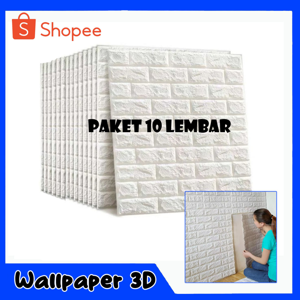 Jual Wallpaper Dinding 3D Isi 10 Lembar Motif Batu Bata Putih ...