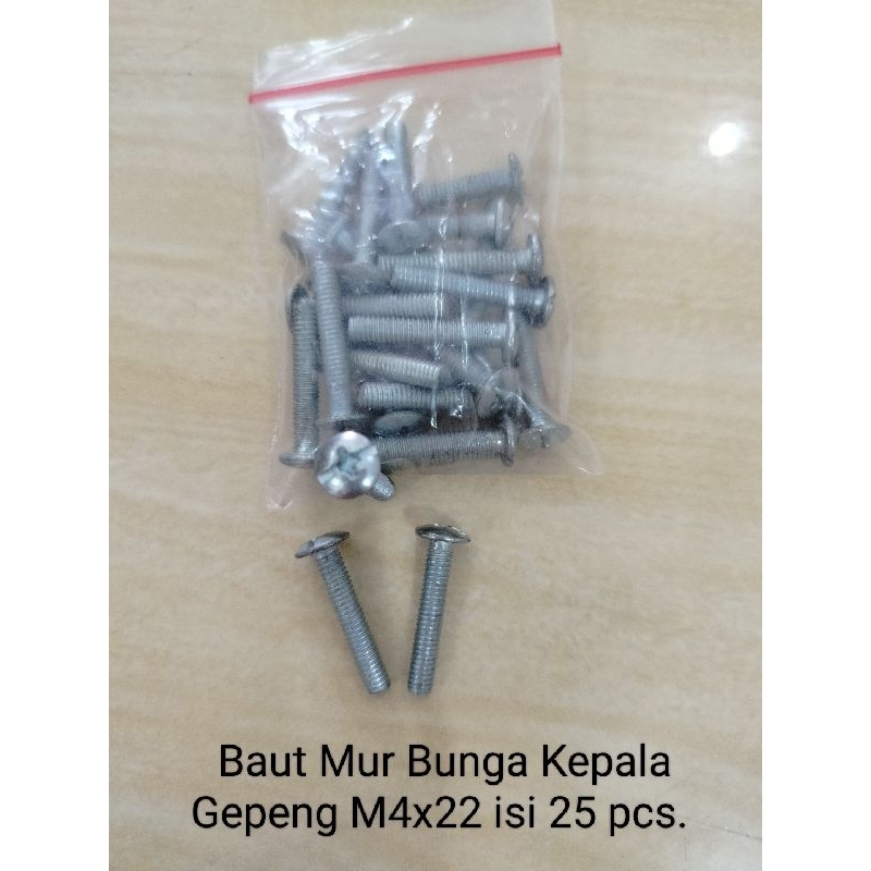 Jual Baut Mur Bunga Gepeng M4x22 isi 25 pcs | Shopee Indonesia