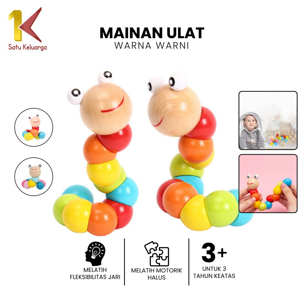Jual Satu Keluarga Mainan Edukasi Anak Ulat Kayu Lucu Warna Warni M331 ...