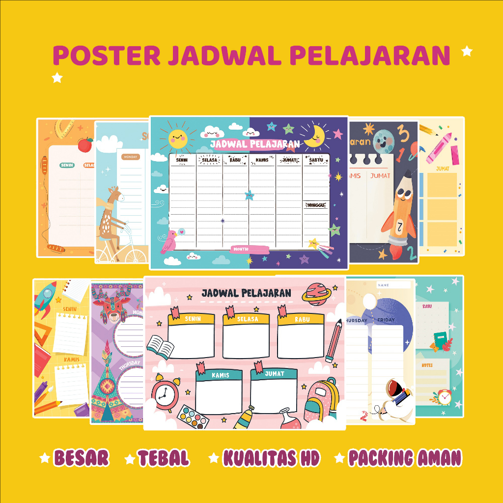 Jual POSTER JADWAL PELAJARAN - PAPAN JADWAL - JADWAL MATA PELAJARAN PAUD TK SD A3+ | Shopee ...
