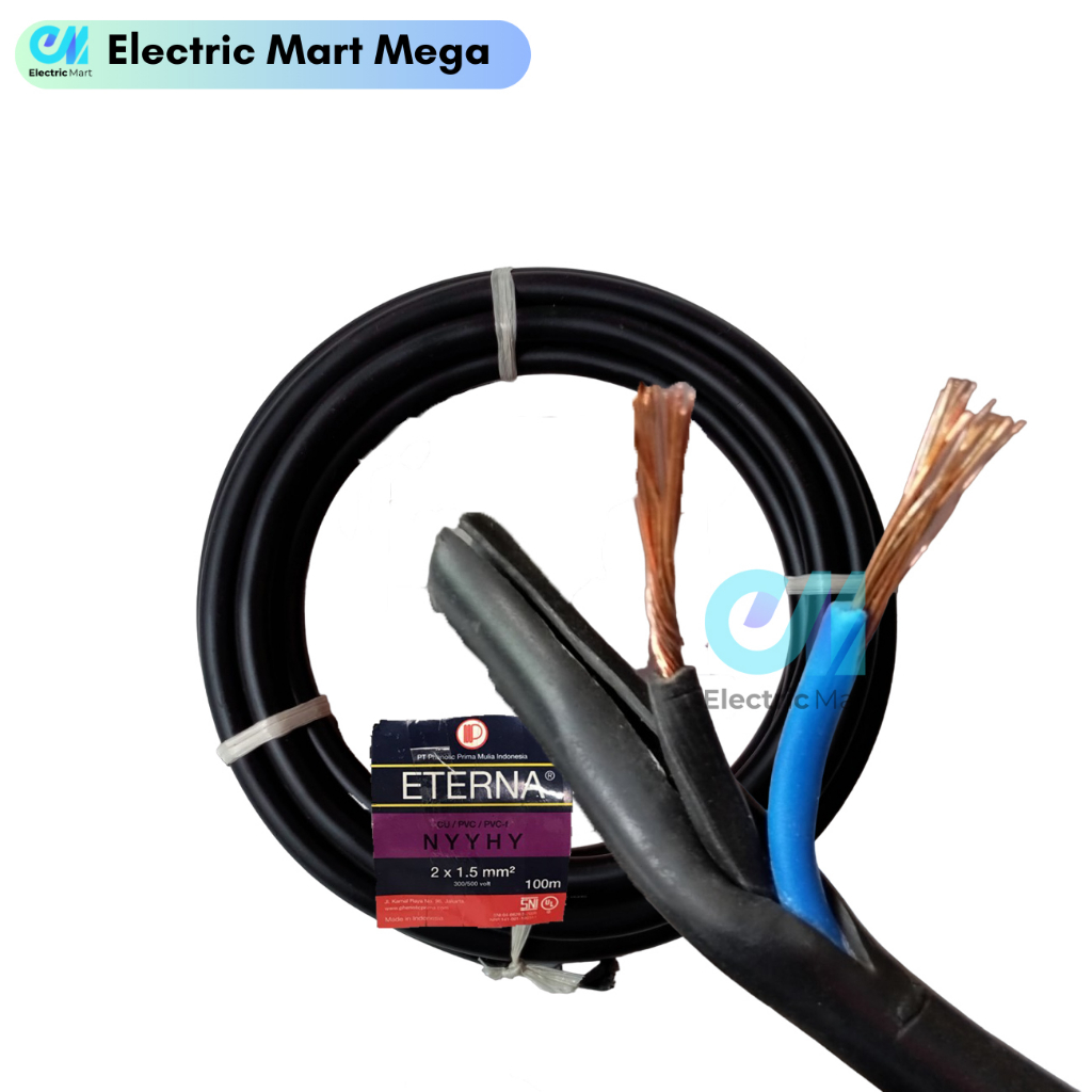 Jual Kabel Eterna NYYHY 2x1,5 Roll 100 Meter Kabel Listrik Hitam 2 Tembaga Kawat Serabut 1.5 mm ...