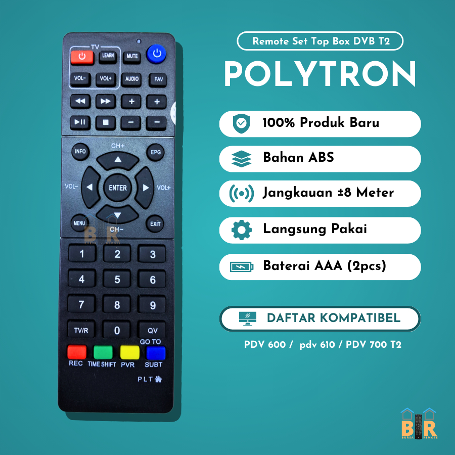 Jual Remot Remote STB Polytron DVB T2 PDV 600 SET TOP BOX PLT PDV 610 ...