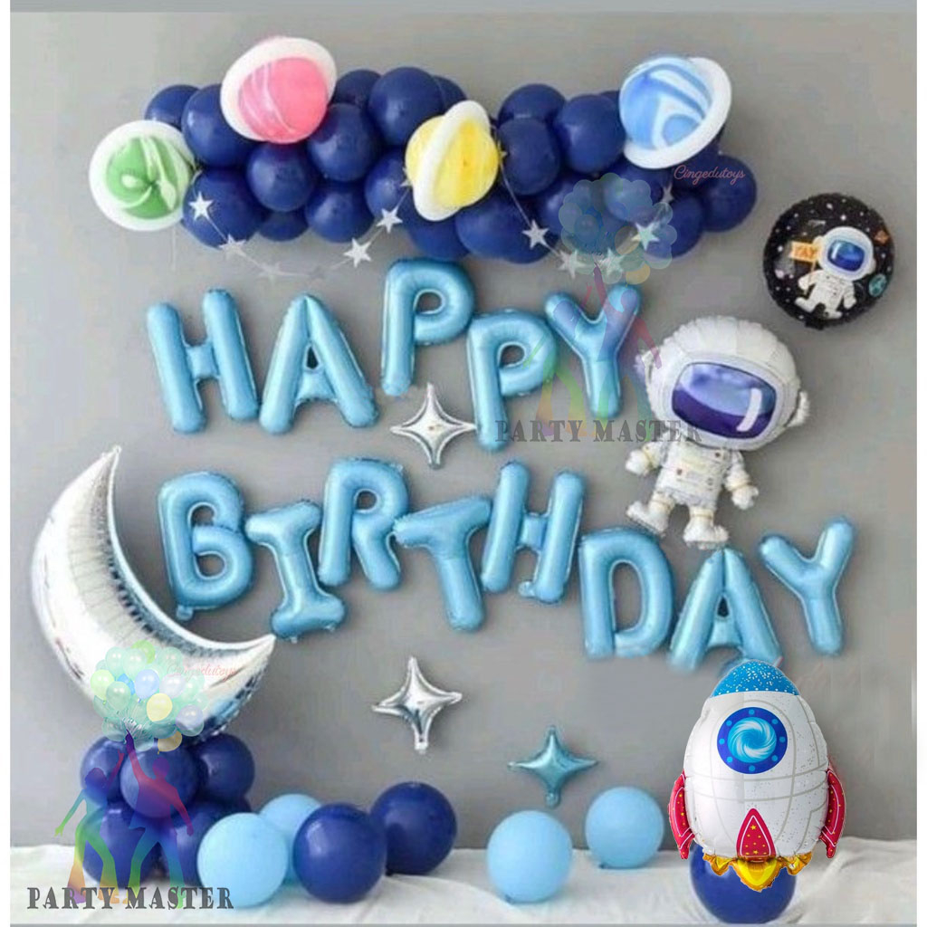 Jual Paket Set balon vintage astronot dekorasi ulang tahun happy ...