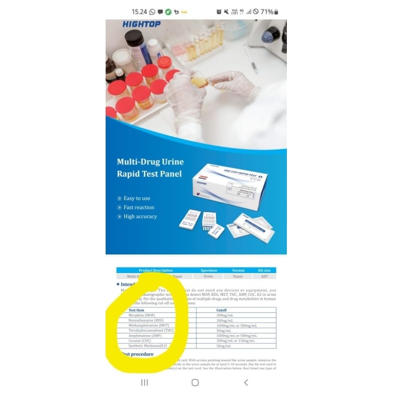 Jual DRUG TEST 7 PARAMETER K2 isi 20 pcs merk HIGHTOP TES URINE ...