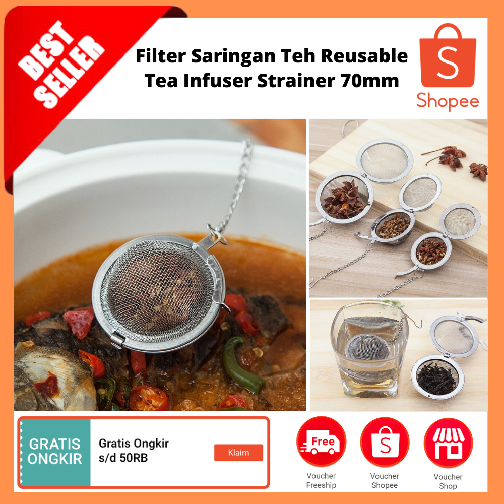 Jual Filter Saringan Teh Reusable Tea Infuser Strainer 70mm / Saringan Bola Teh Mesh Infuser ...