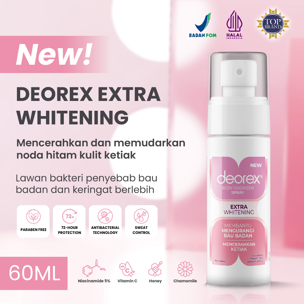 Jual Deorex Body Odorizer Extra Whitening Spray 60ml Pengganti ...