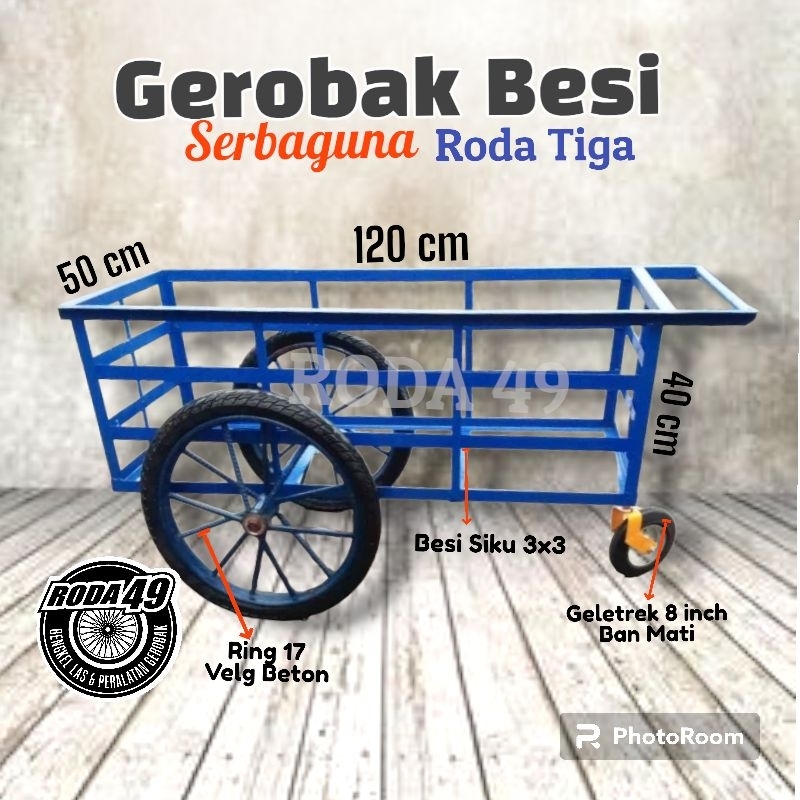 Jual Gerobak Besi serbaguna roda tiga ukuran 120x50x40cm | Shopee Indonesia