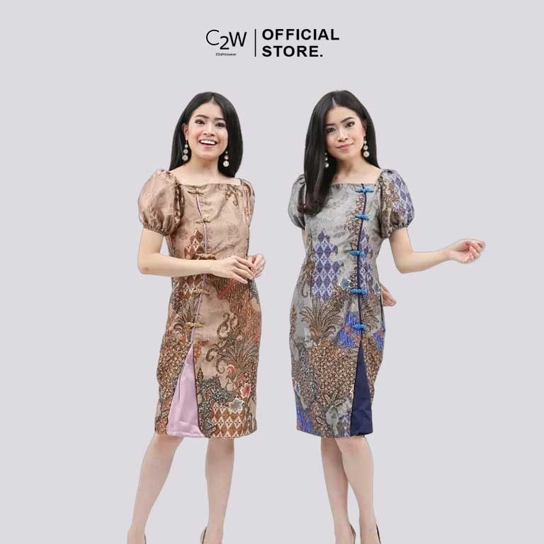 Jual C2W Clothtowear Dress Batik Cheongsam Batik Wanita All Size Satin Women's Clothes 979-ALT ...