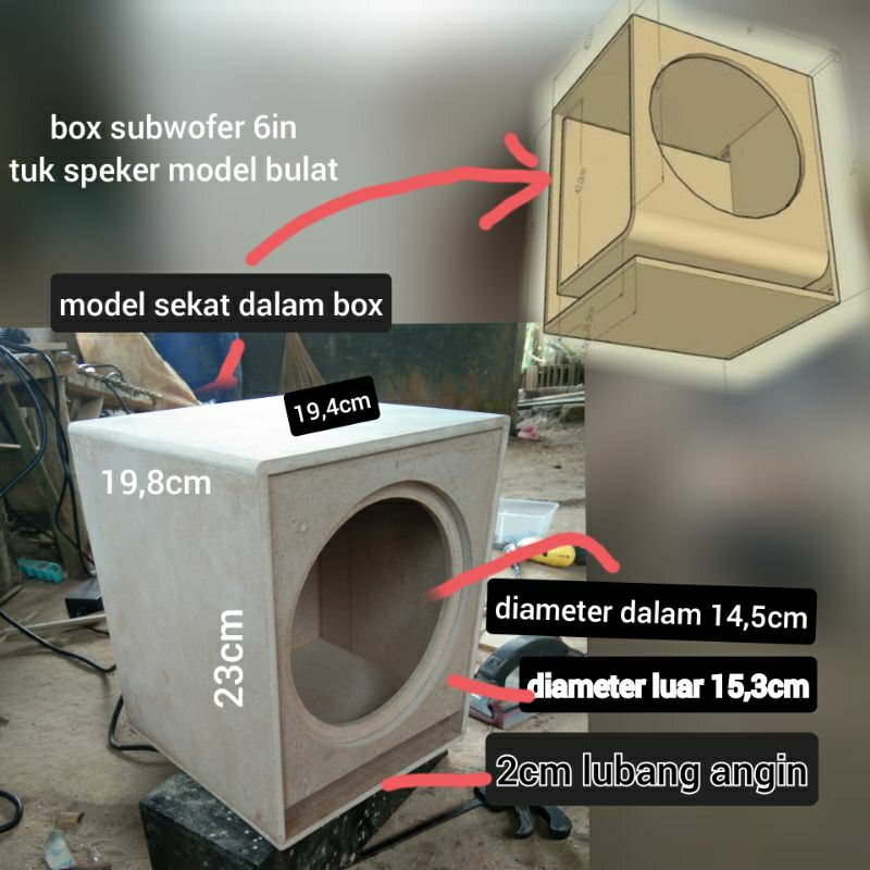 Jual box subwofet 6in model dalam di sekat tuk speker diameter bulat ...