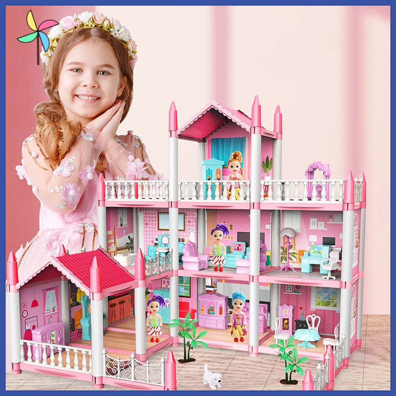Jual 3D Princess Big Villa DIY Rumah Boneka Pink Castle Bermain Rumah ...