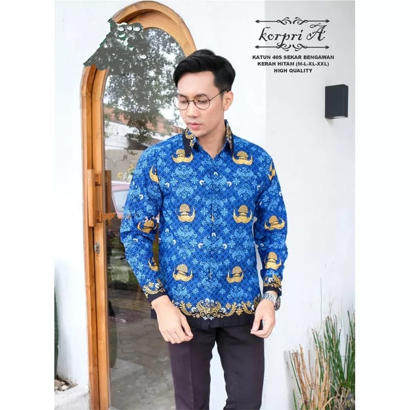 Jual Batik Korpri Terbaru Pria Kerah Hitam Lapis Furing | Shopee Indonesia