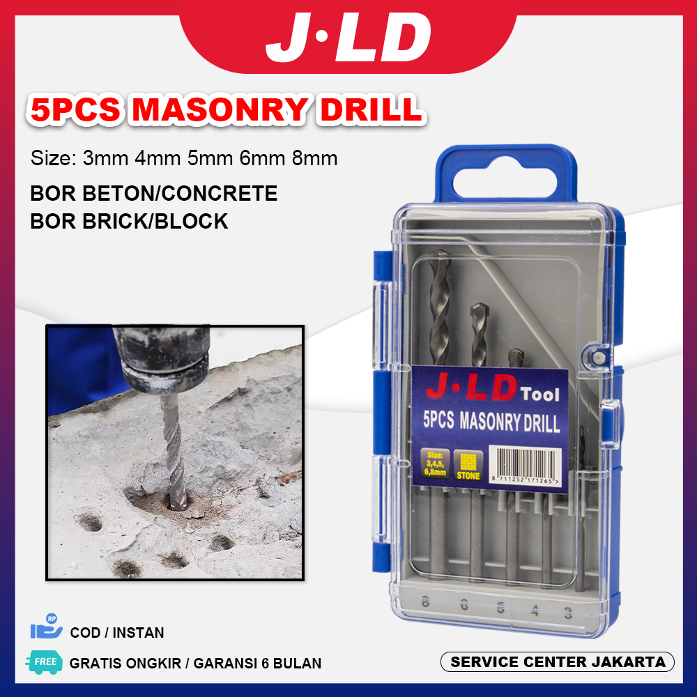 Jual JLD 5Pc Masonry Drill Bit Set (3mm,4mm,5mm,6mm,8mm) Mata bor beton ...