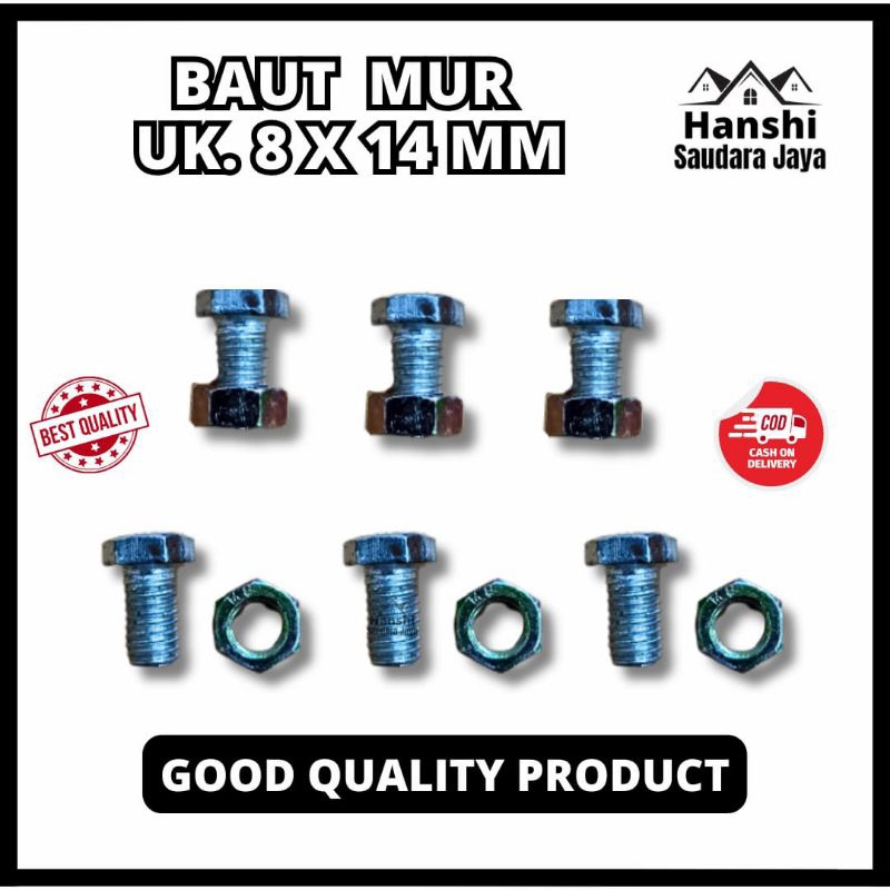 Jual Baut Mur Ukuran 8x14 MM Isi 30 PCS | Shopee Indonesia