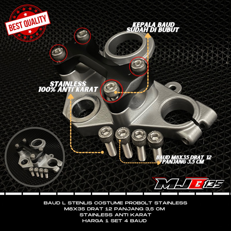Jual BAUT BAUD L STAINLESS M8X35 DRAT 12 PANJANG 3,5 CM BAUD RAISER ...