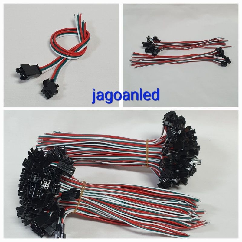 Jual Kabel JST 3 pin socket DC male female konektor LED strip RGB 100pcs | Shopee Indonesia