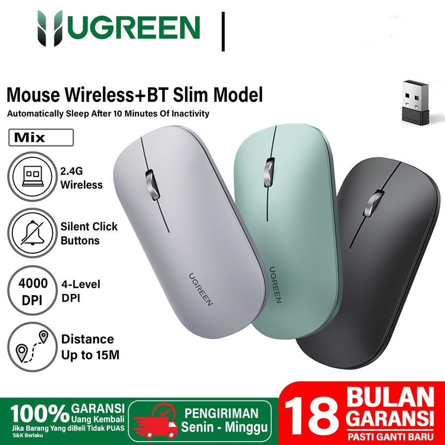 Jual UGREEN Mouse Wireless Bluetooth Silent Klik 2in1 | Shopee Indonesia