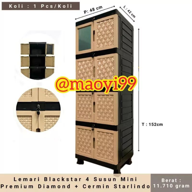 Jual LEMARI PLASTIK 4 SUSUN KACA FULL KUNCI GUNPLAS DIAMOND | Shopee ...