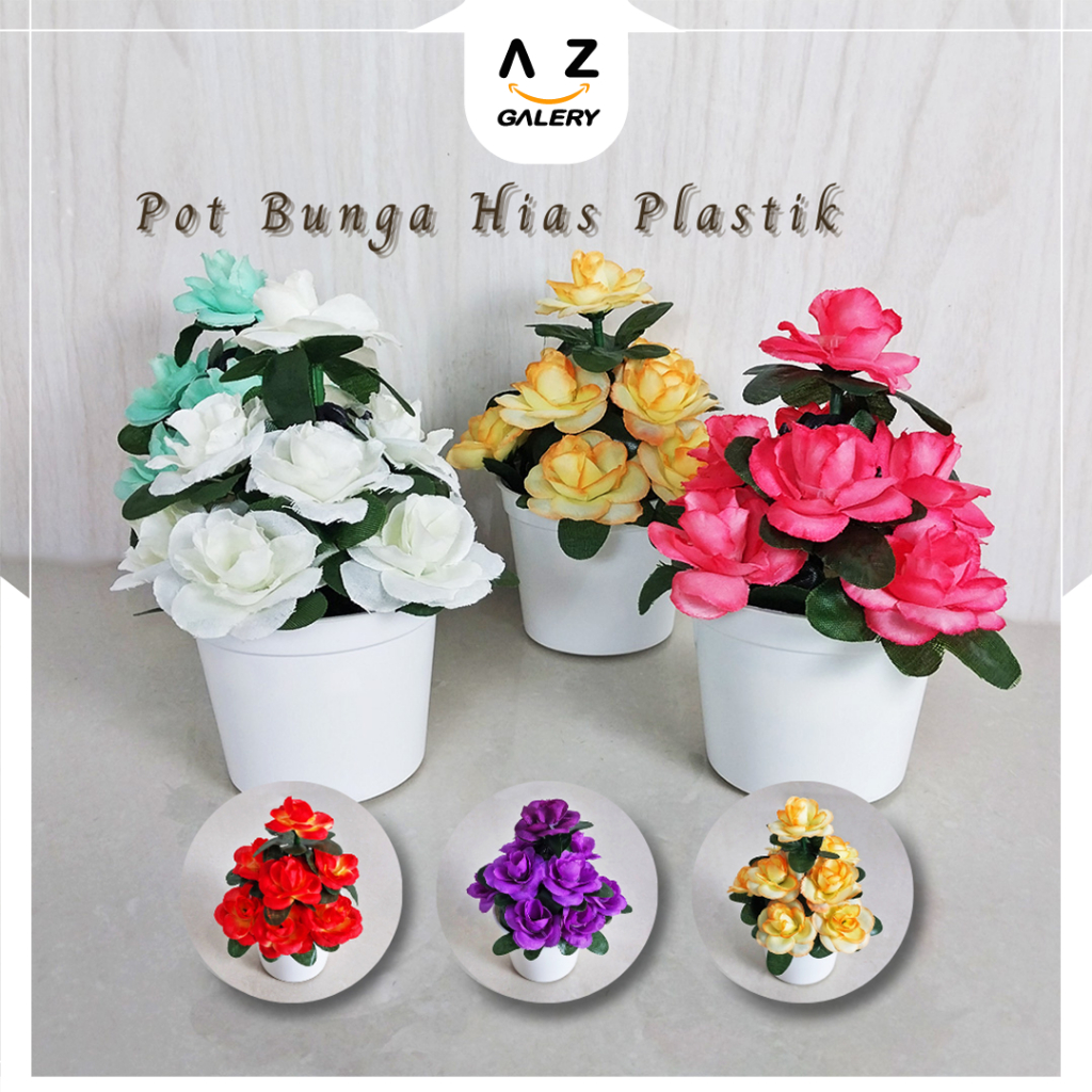 Jual Pot Bunga Mawar Hias Plastik Mini Artifical Flower Decoration ...