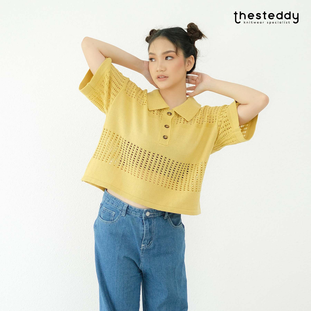 Jual Thesteddy Hyejin Knitwear (Korean Top, Atasan Rajut, Rajut Lengan Pendek, Polo Knit ...