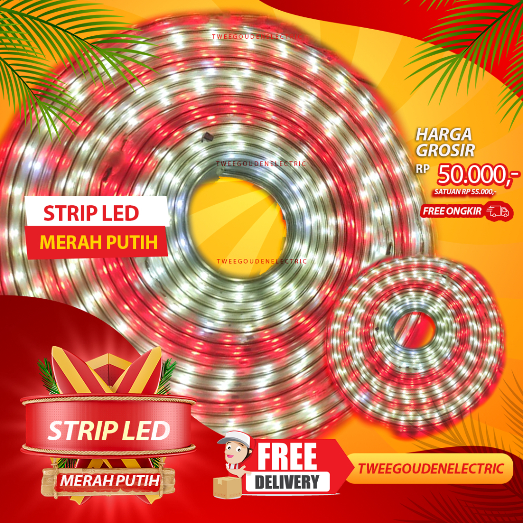Jual Lampu LED Merah Putih Murah Strip Selang 2M, 4M, 6M, 8M, 10M ...