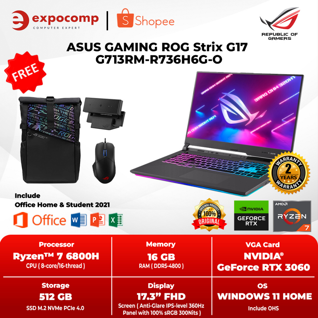 Jual ASUS GAMING ROG Strix G17 G713RM-R736H6G-O GRAY AMD R7-6800H ...