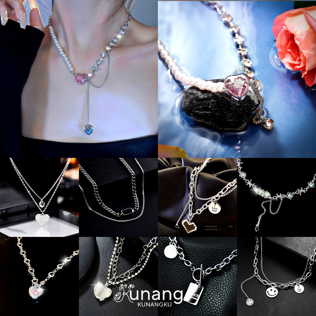 Jual Korean Fashion Kalung Titanium Gembok Emas Silver Liontin Kunci ...