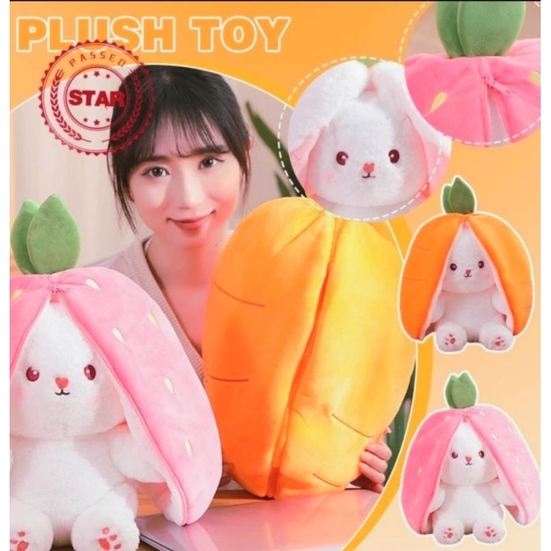 Jual Mainan Boneka Kelinci Stawberry Wortel Carrot Flip 2in1 30cm Kado ...