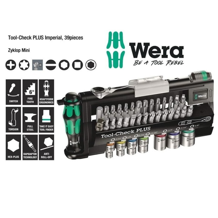 Jual Tool-Check PLUS Imperial Set Wera 05056491001 Zyklop Mini - 39 Pc ...