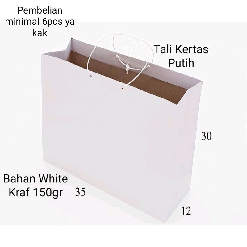Jual [6 Pcs) Paperbag Putih | Shopping Bag | Landscape 35x12x30 Tali ...