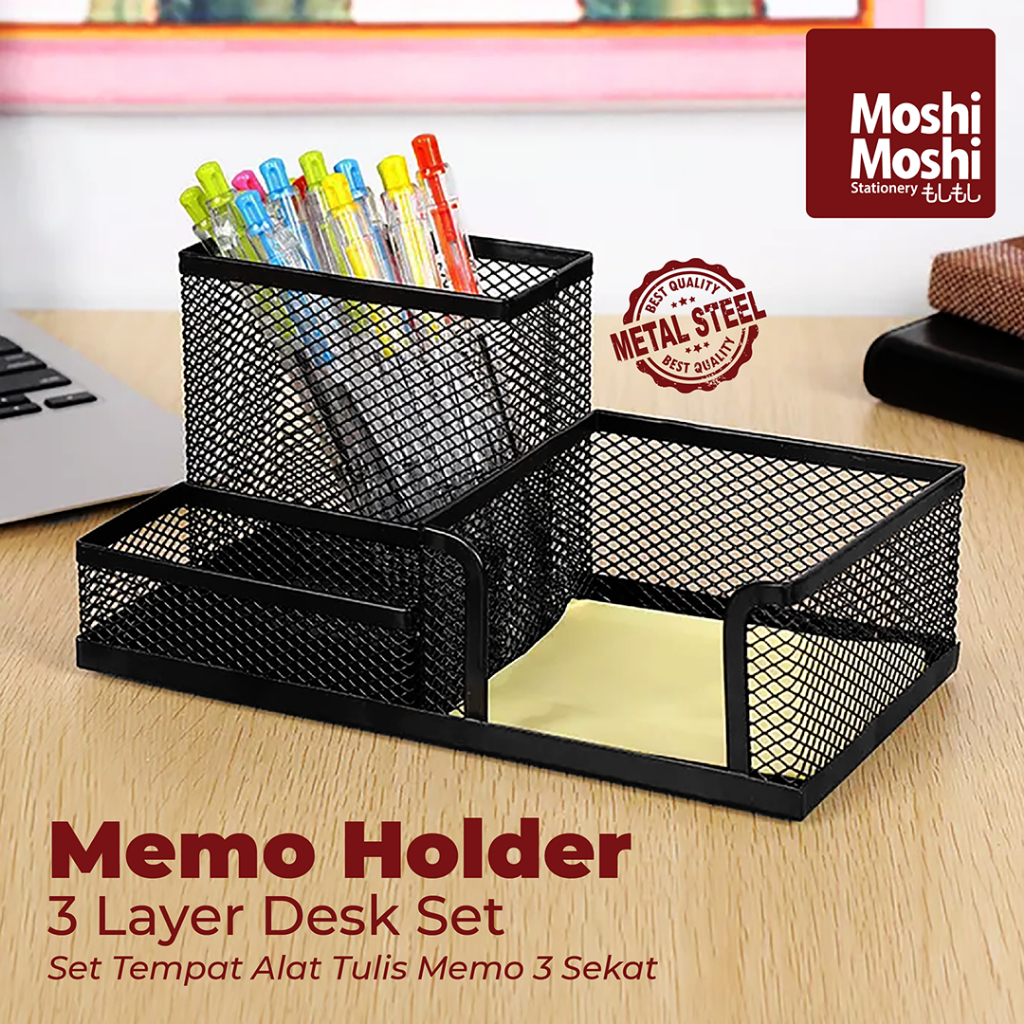 Jual Memo Holder Desk Set Tempat Pena Tulis Meja Kantor Jaring Besi 3 ...