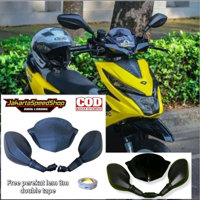Jual Paket variasi spion click hitam polos plus visor honda beat karbu ...
