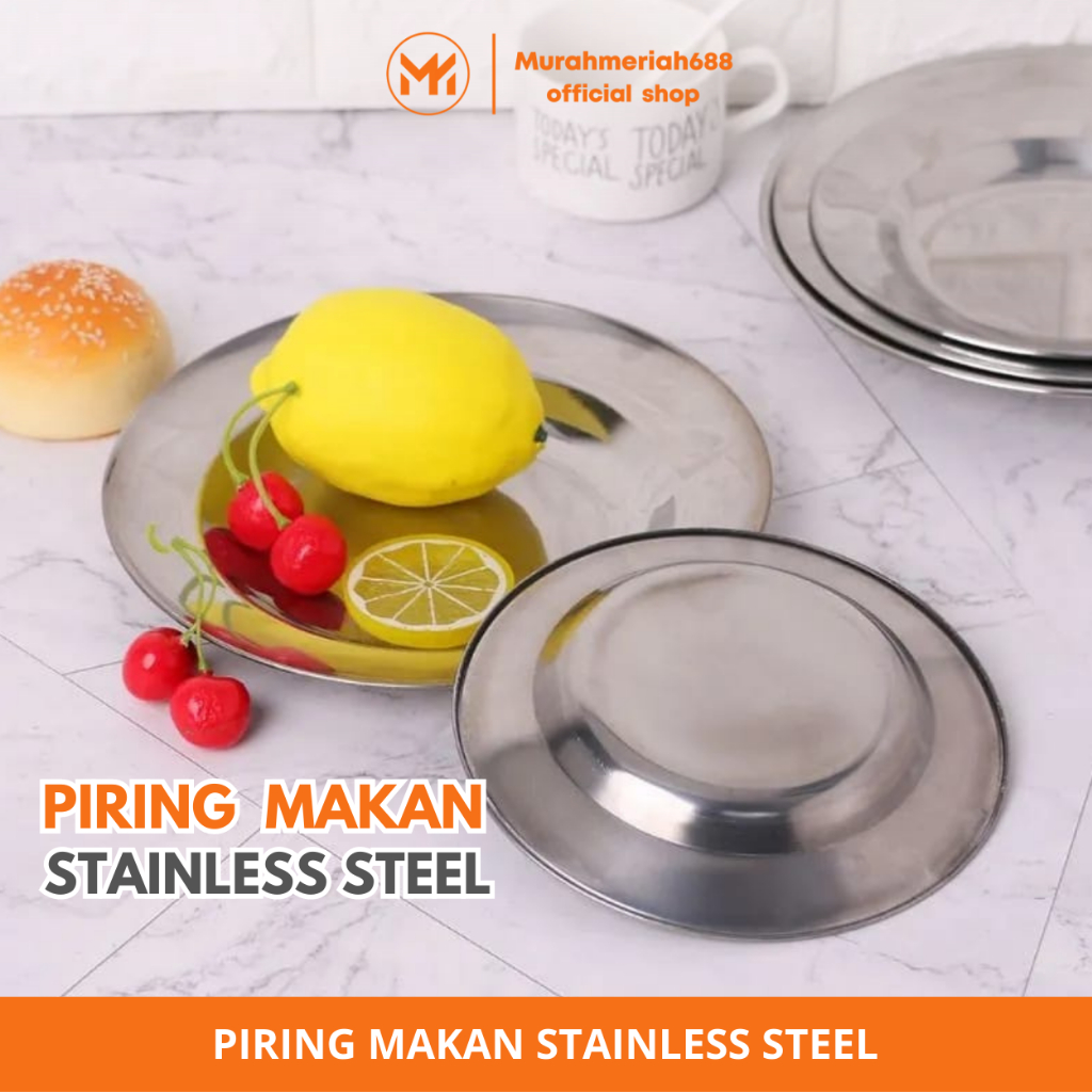Jual MM - A084 - PIRING MAKAN POLOS STAINLESS STEEL 24/22/20 CM ...