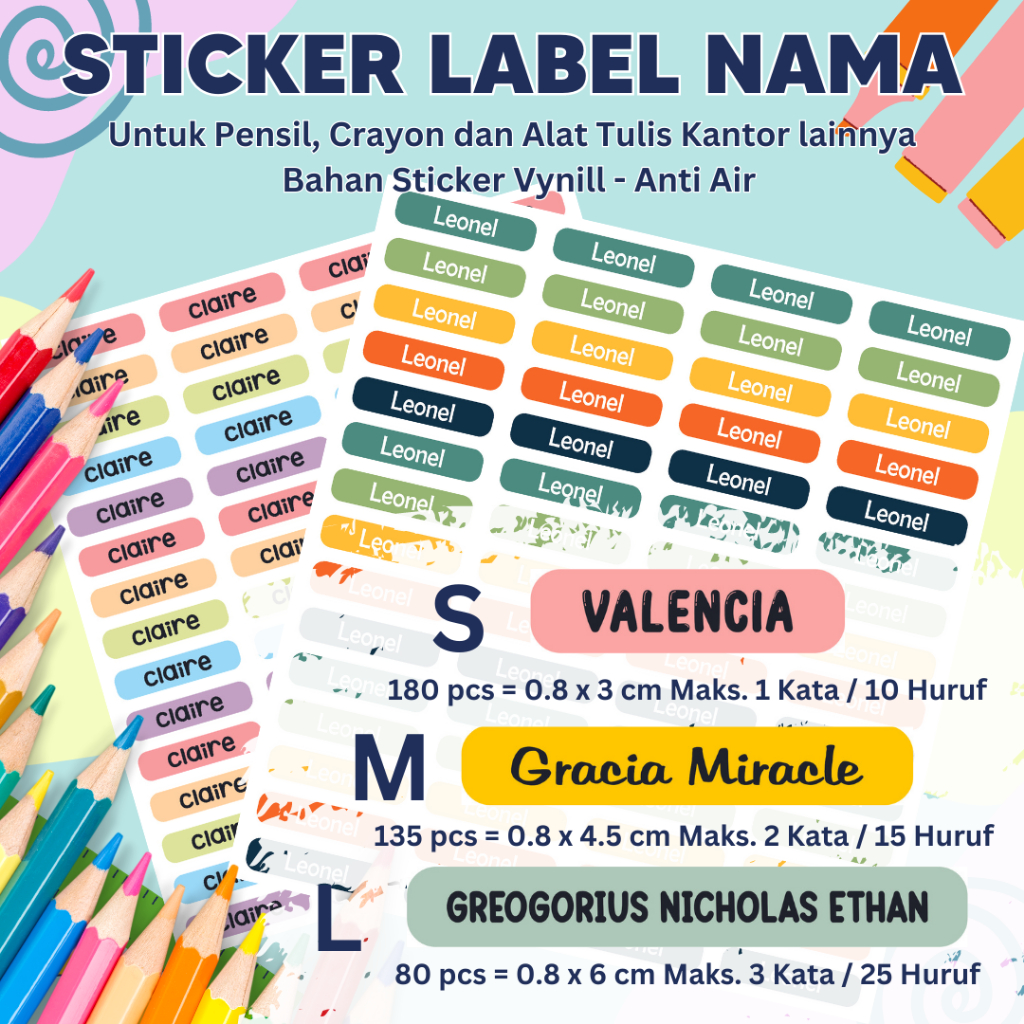 Jual Sticker Label Nama Pensil Peralatan Sekolah-Anti Air - LABEL NAMA ...