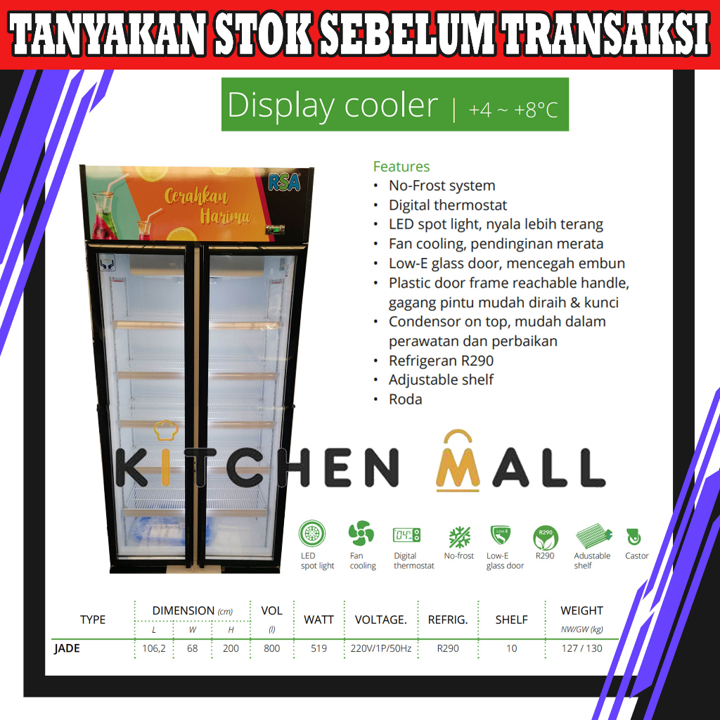 Jual RSA JADE Showcase Display Cooler / kulkas 2 pintu kaca pemajang ...