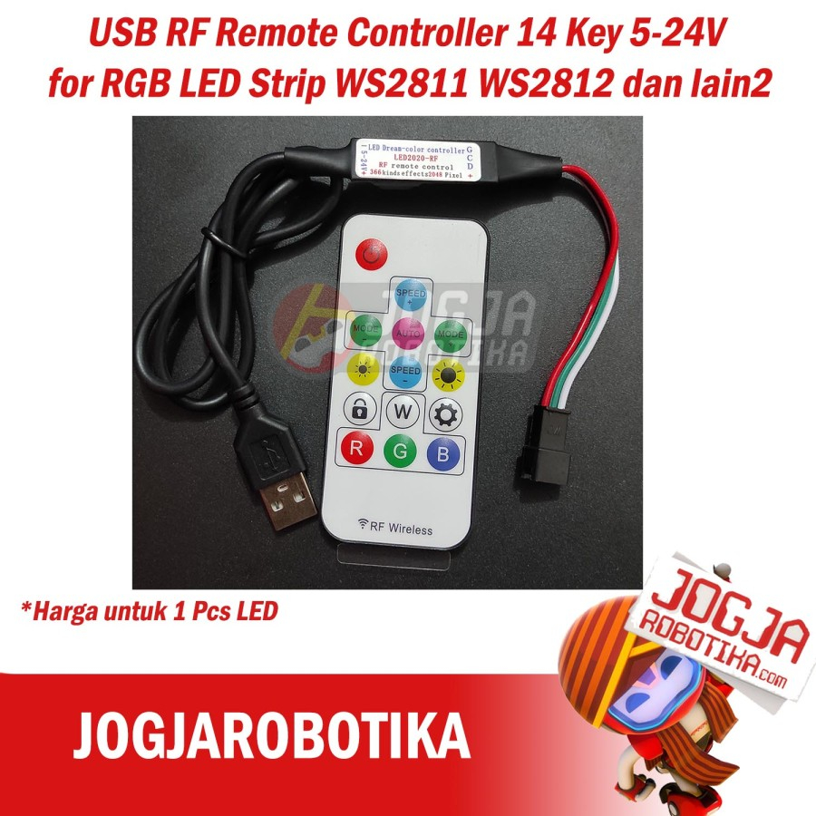 Jual USB RF Remote Controller 14 Key 5-24V for RGB LED Strip WS2811 ...