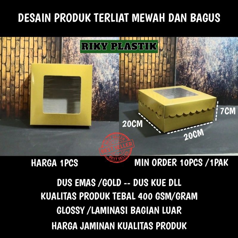 Jual box emas / Dus gold kaca UK 20x20 tinggi 7cm (min order : 10pcs ...