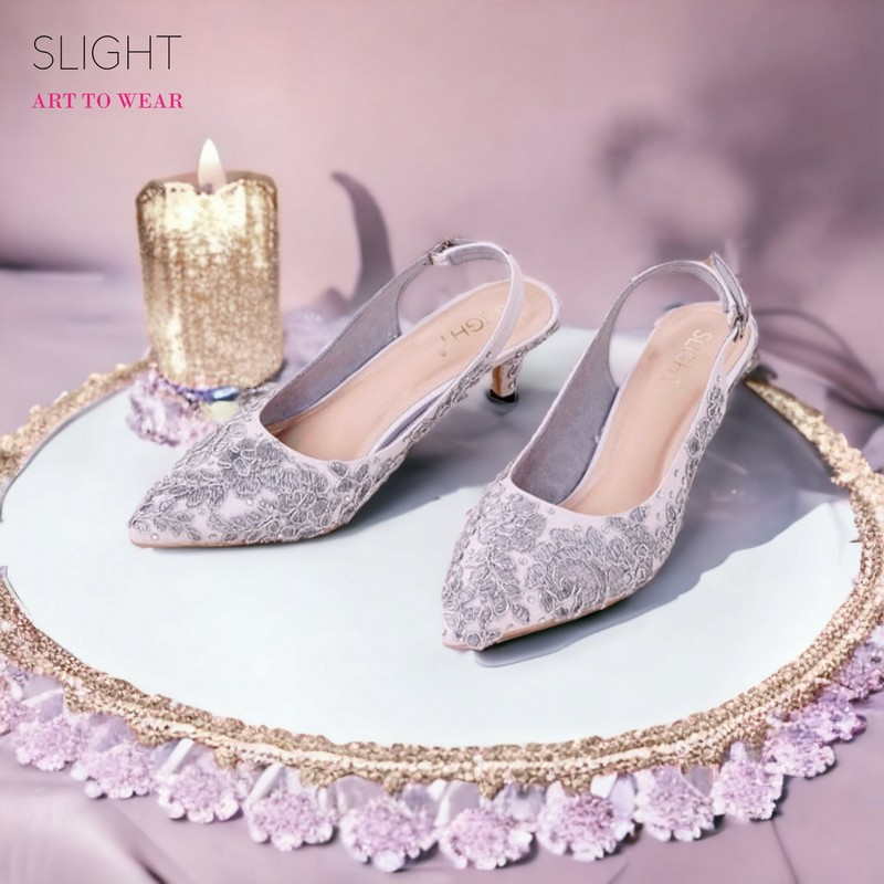 Jual SLIGHT Sepatu Slingback Brukat Silver Brokat Lace Wedding Shoes ...