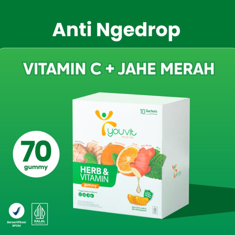 Jual Youvit Herb & Vitamin Box 10 Sachet dengan Herbal , Vit C + Jahe ...