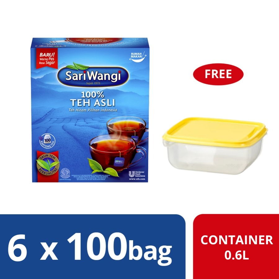 Jual Sariwangi Asli Tea Bag 100 (X6) Free Container IKEA 0.6L | Shopee ...