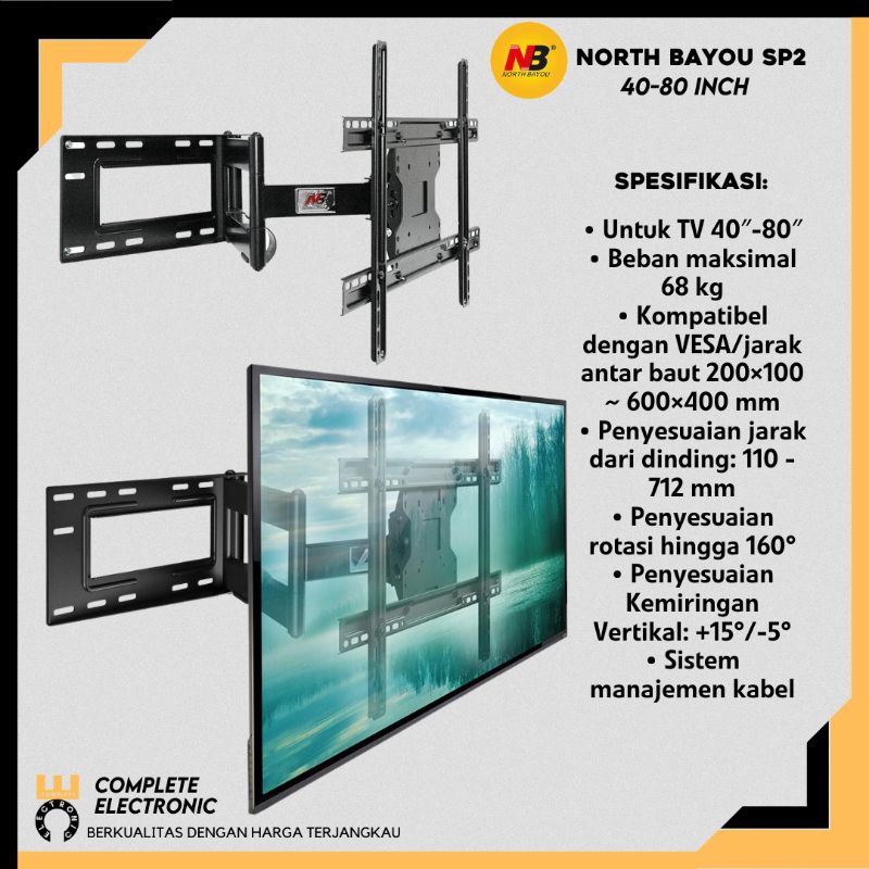 Jual Braket Swivel Breket TV Lengan 55 60 65 70 75 80 85 Long Arm North ...