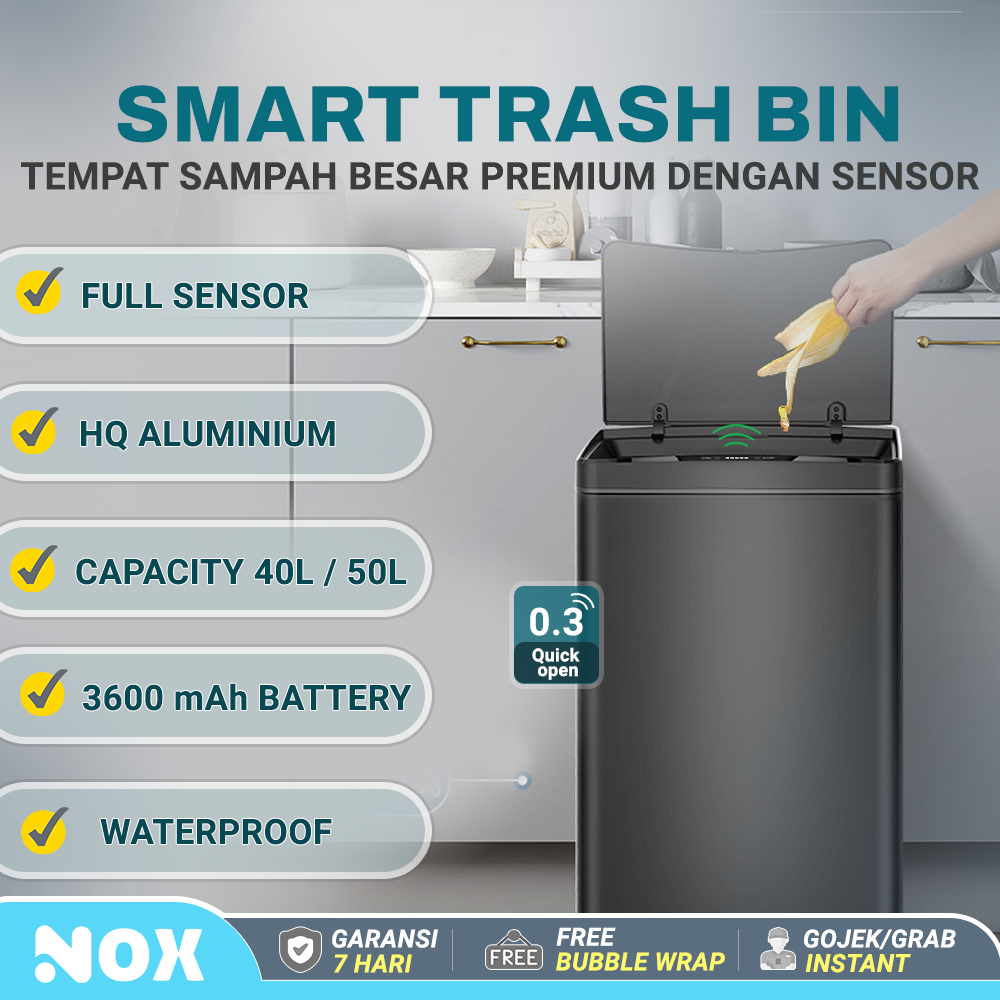 Jual 40L 50L Premium Sensor Smart Trash Bin Stainless steel waterproof ...