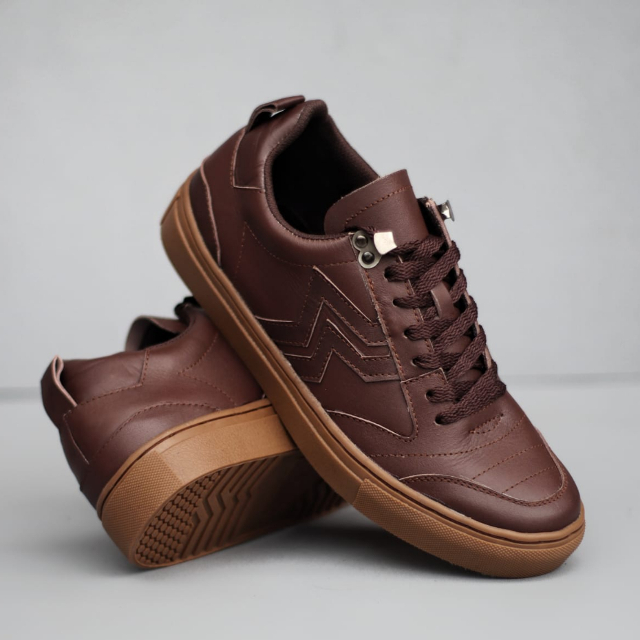 Jual Sepatu Casual Sneakers Formal Tali Kulit Asli Coklat Pria - DOMINIC CMX | Shopee Indonesia