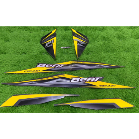 Jual stiker striping honda beat fi 2014 kuning hitam list body standar ...